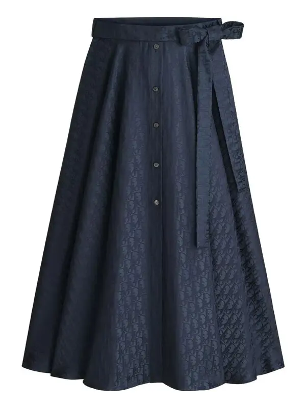 Dior Mid-length Skirt With Tied Belt And Monogram Detail - Black