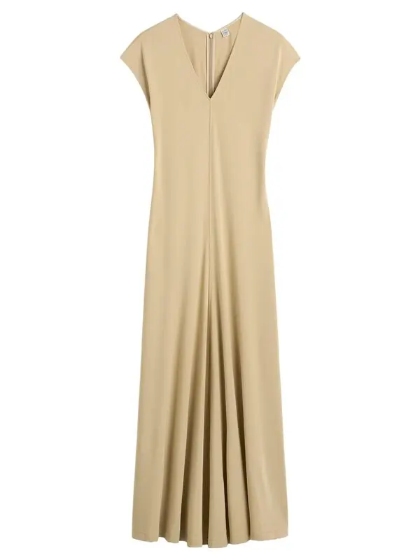 TOTEME V-neck Jersey Maxi Dress With Pleated Skirt - Nude