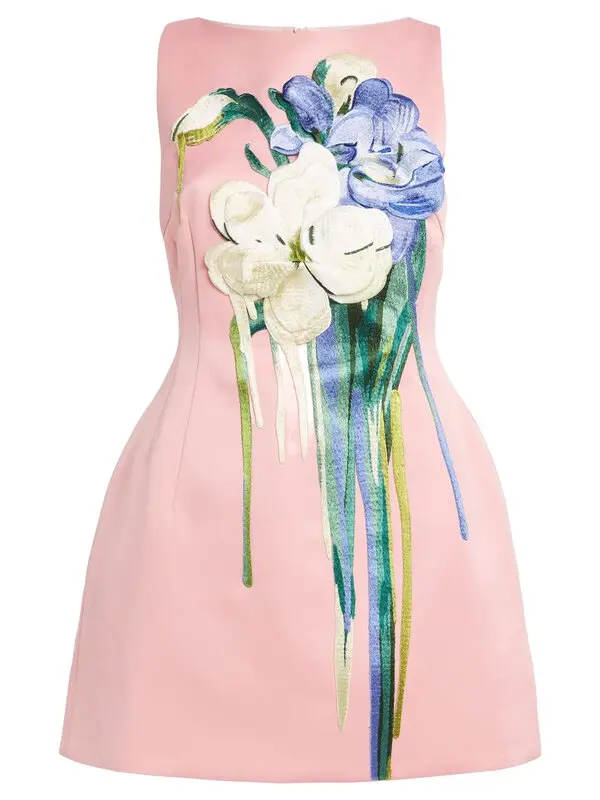 LEO LIN Floral Appliqué Ali Mini Dress - Pink