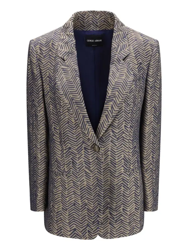 Giorgio Armani Chevron Jacquard Single-breasted Blazer - Black