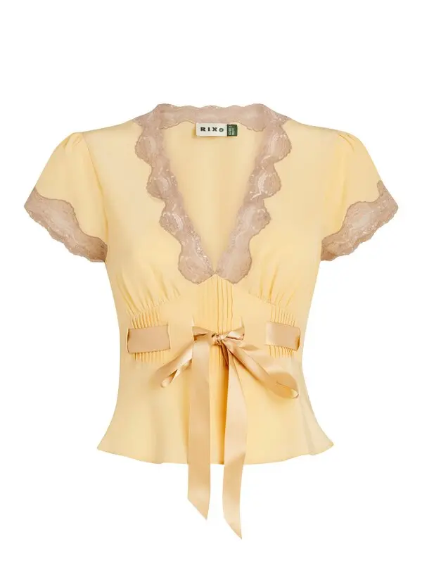 Rixo Silk Bow Daniela Blouse - Yellow