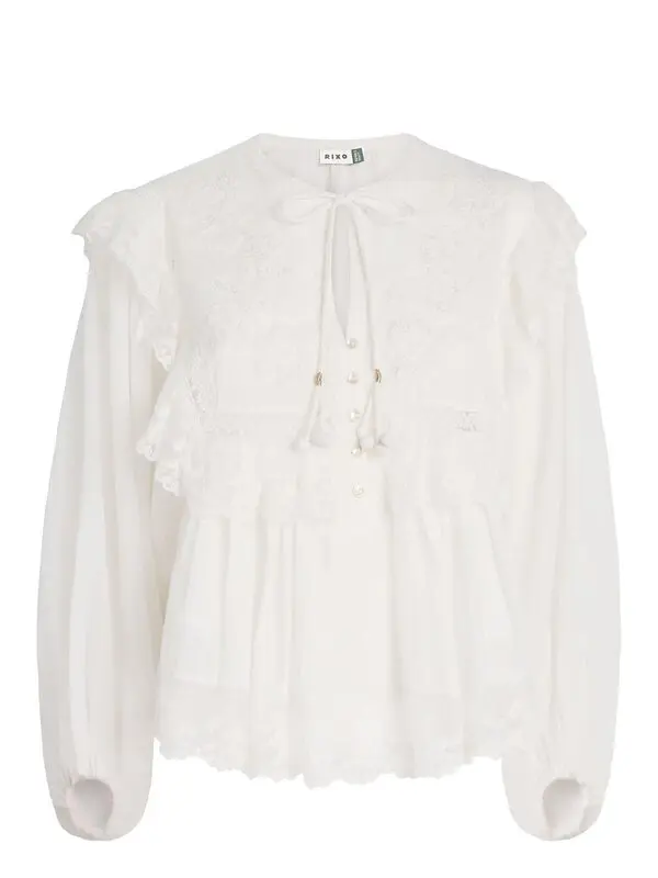 Rixo Embroidered Cotton Blouse With Lace Detailing - Ivory