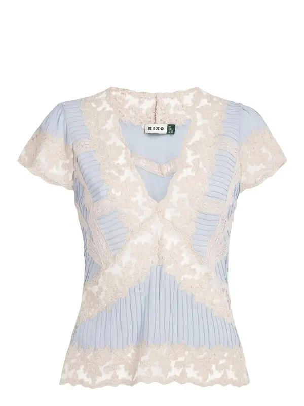 Rixo Lace Trimmed Vittoria Top - Blue