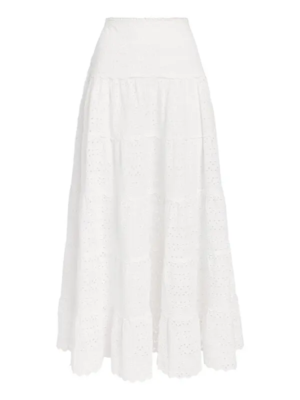 Rixo Cotton Embroidered Midi Skirt - Ivory