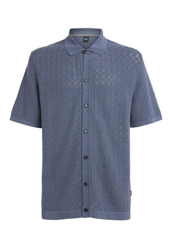 BOSS Pointelle-knit Short-sleeve Cardigan - Blue