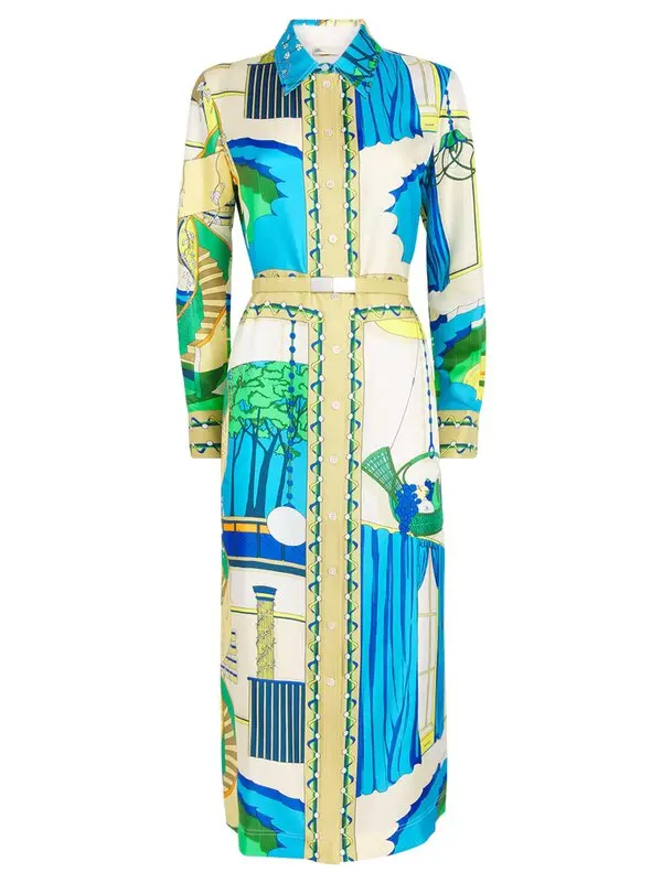 Tory Burch Silk Printed Midi Shirt Dress - Blue