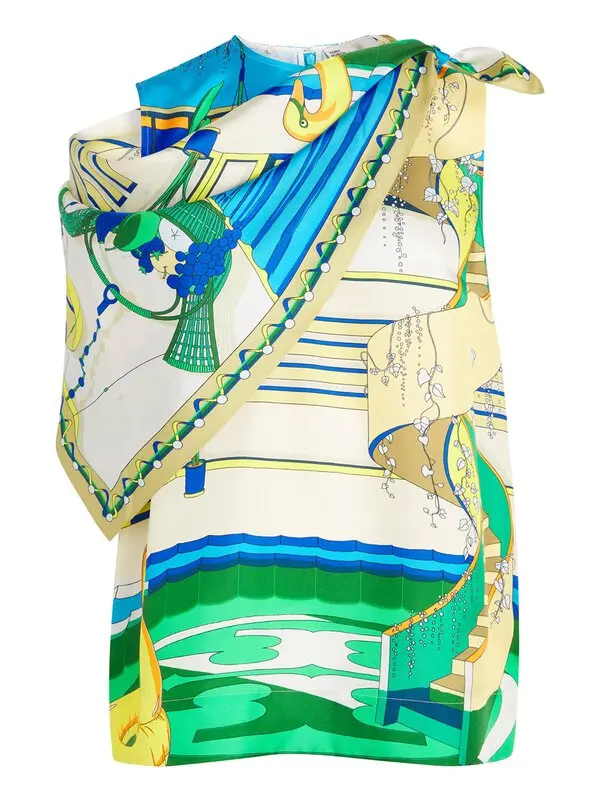 Tory Burch Printed Silk Cape And Top - Blue