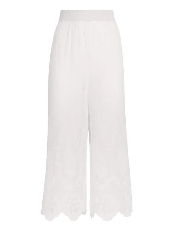 Alice + Olivia Cotton Elba Wide-leg Embroidered Trousers - Ivory