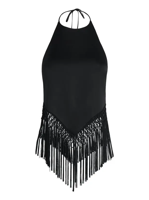 Alice + Olivia Greta Handkerchief Top With Fringe Detail - Black
