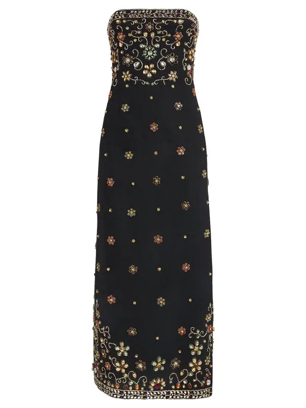 Alice + Olivia Embellished Nina Strapless Midi Dress - Black