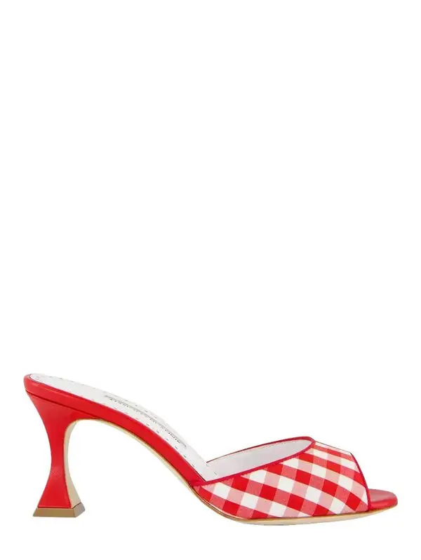 Manolo Blahnik Jadara Cotton Gingham Mules - Red
