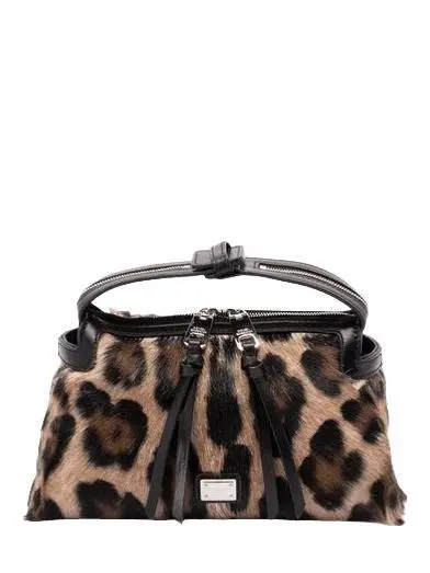 Dolce & Gabbana Leopard Print Vittoria Handbag - Black