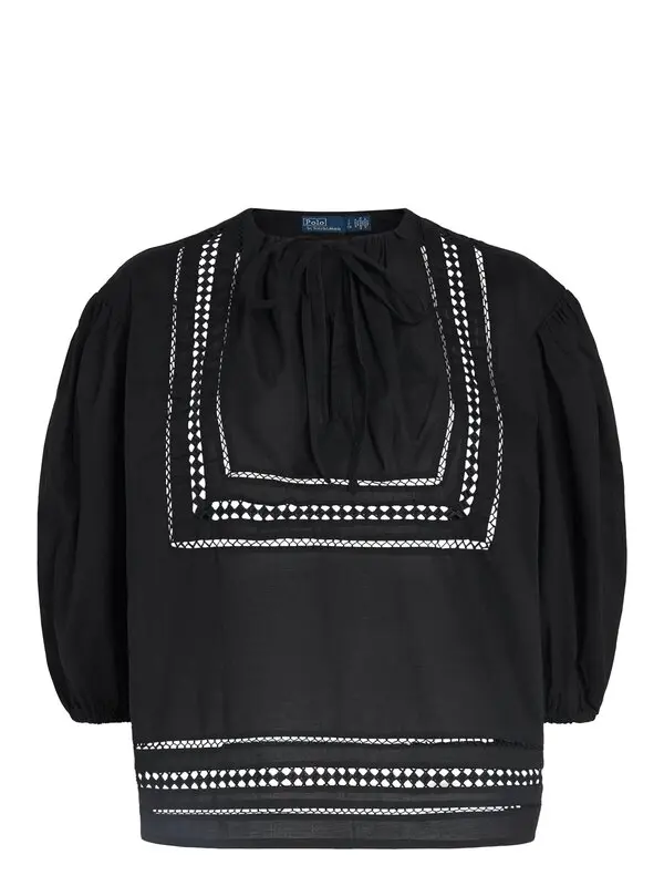 Polo Ralph Lauren Cotton Lace-trimmed Blouse - Black