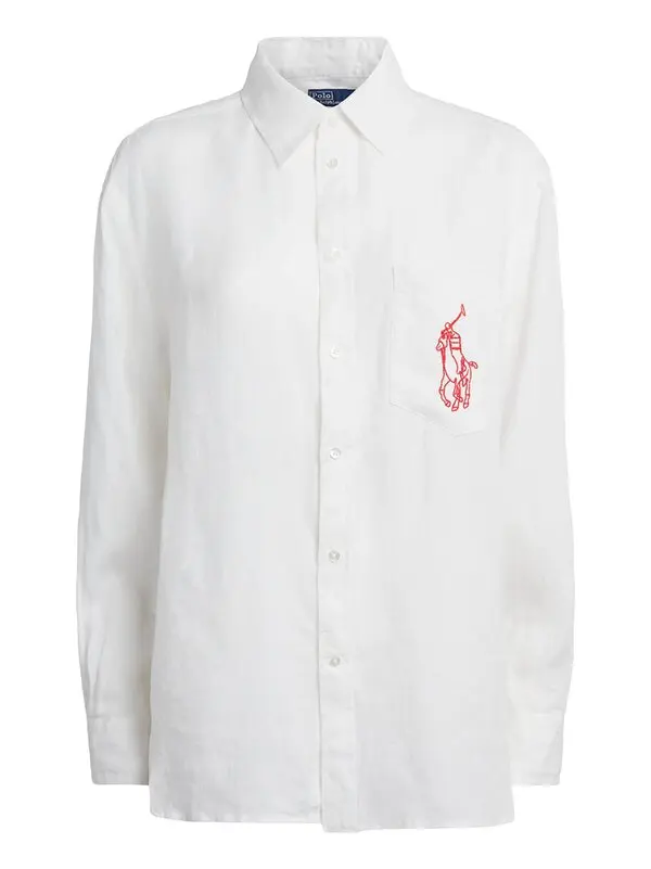 Polo Ralph Lauren Linen Sport Shirt With Embroidered Logo - White