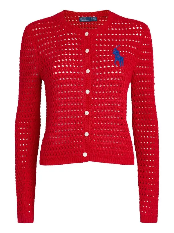 Polo Ralph Lauren Cotton Crocheted Cardigan With Big Pony Embroidery - Pink