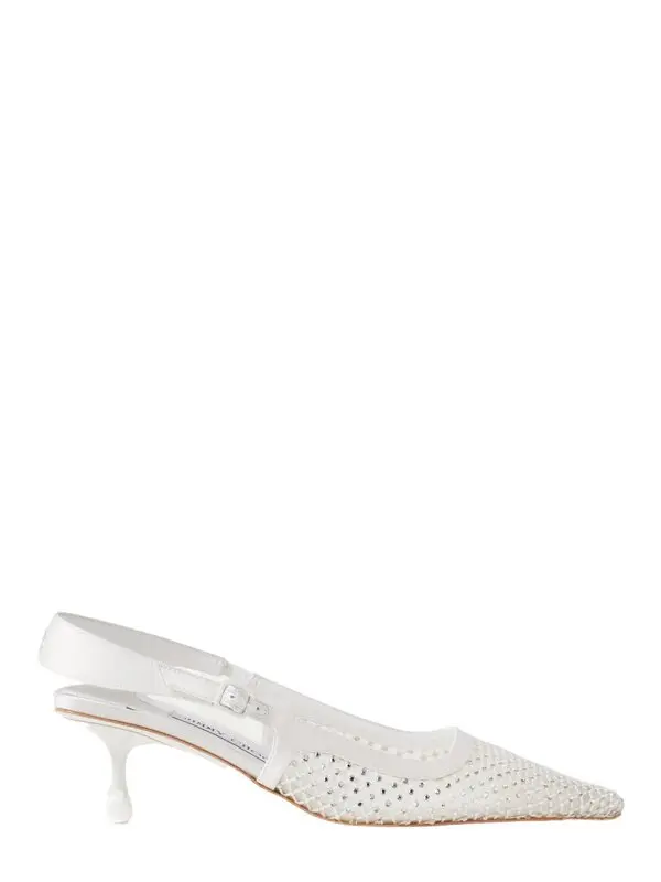 JIMMY CHOO Embellished Pointed Toe Stiletto Sandals - White