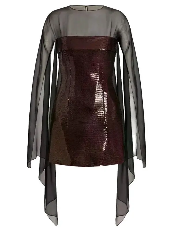 Alberta Ferretti Sequin-embellished Cape-overlay Mini Dress - Black
