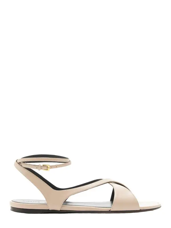 Khaite Liria Glazed Calf Leather Ankle Strap Sandals - White