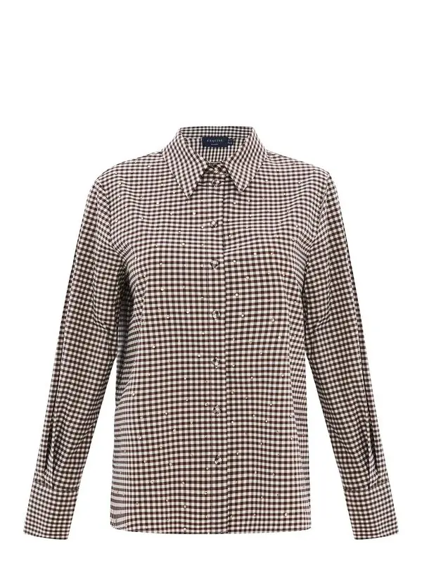 EXQUISE Plaid Embellished Shirt - Brown