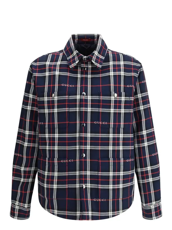 Gucci Padded Tartan Cotton Jacquard Shirt - Blue