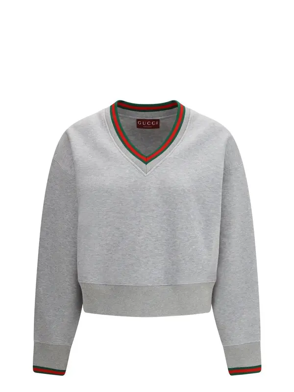 Gucci Cotton Jersey Sweatshirt With Web Trim - Gray