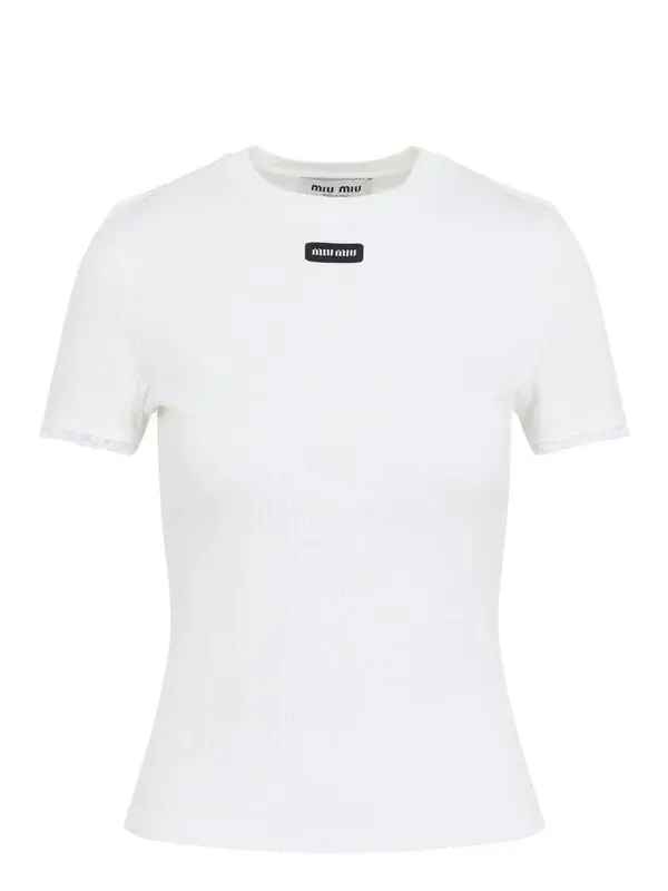 Miu Miu Perforated Cotton Knit T-shirt - White
