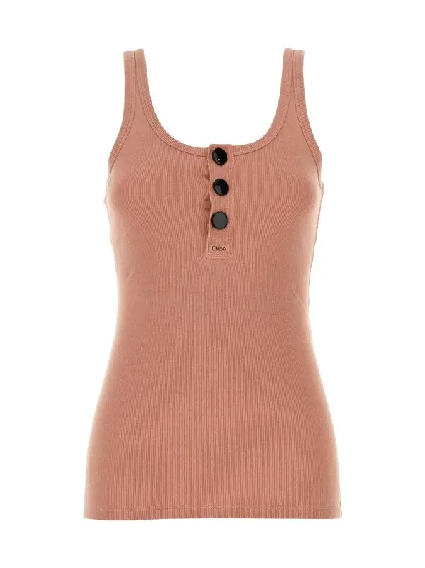 Chloé Ribbed Cotton Tank Top With Button Detail - Pink