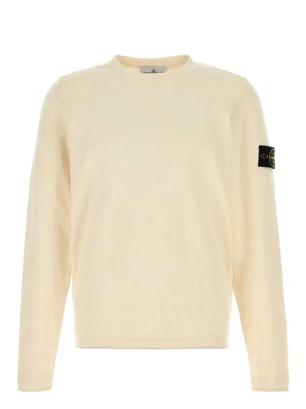 Stone Island Cream Cotton Blend Crew Neck Sweater - Yellow