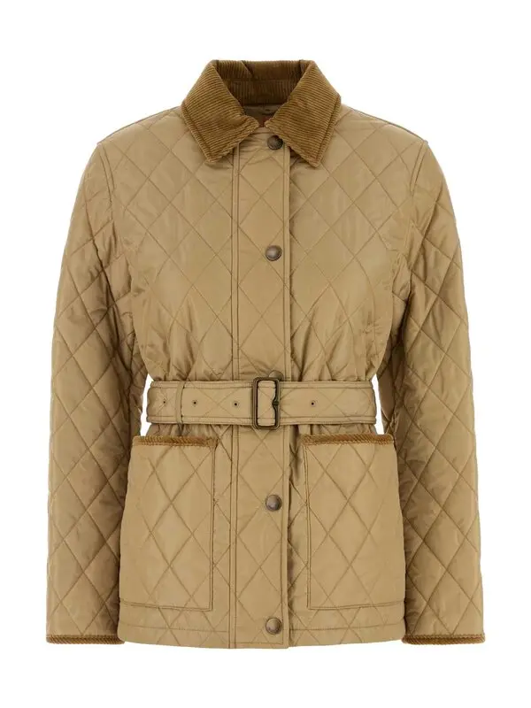 Burberry Quilted Nylon Jacket With Belt - Brown
