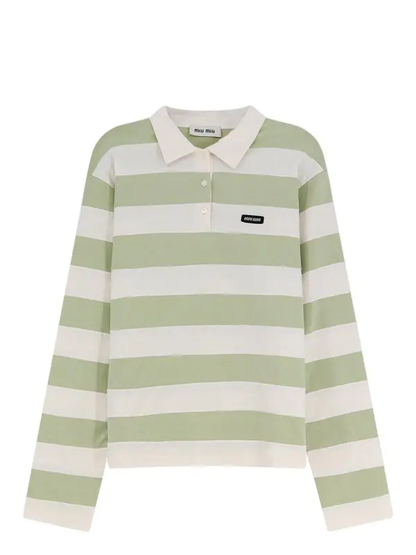 Miu Miu Striped Cotton Long Sleeve Polo Shirt - Multicolor