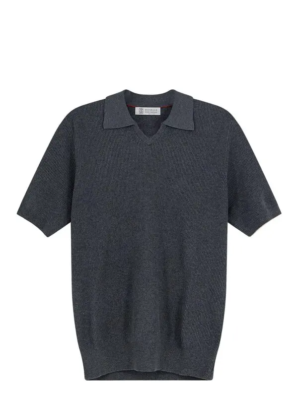 Brunello Cucinelli Cotton Polo Shirt With Ribbed Knit - Multicolor