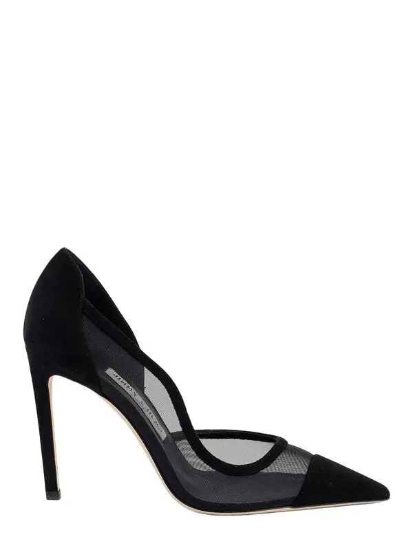 JIMMY CHOO Brigitte 100 Suede & Voile Pointed Toe Stiletto Pumps - Black