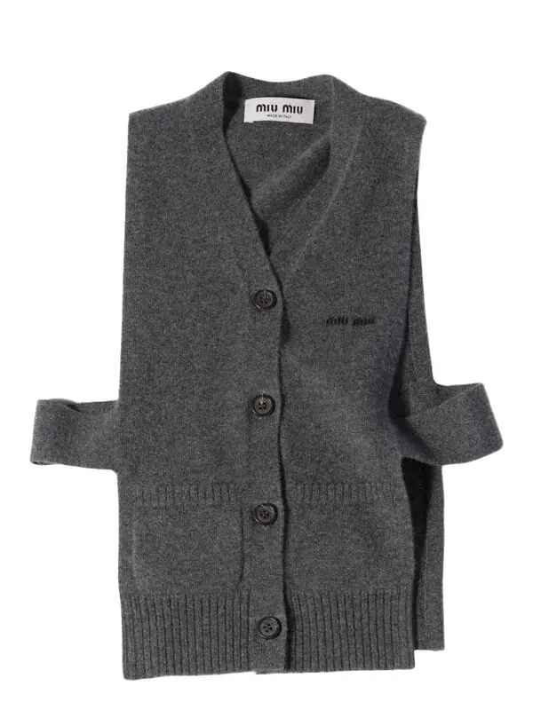 Miu Miu Ribbed Cashmere V-neck Cardigan Vest - Multicolor
