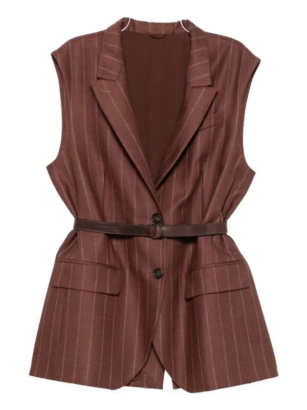 Brunello Cucinelli Wool Vest With Leather Belt - Brown