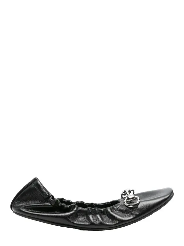 Gucci Prima Leather Ballet Flats With Horsebit Detail - Black