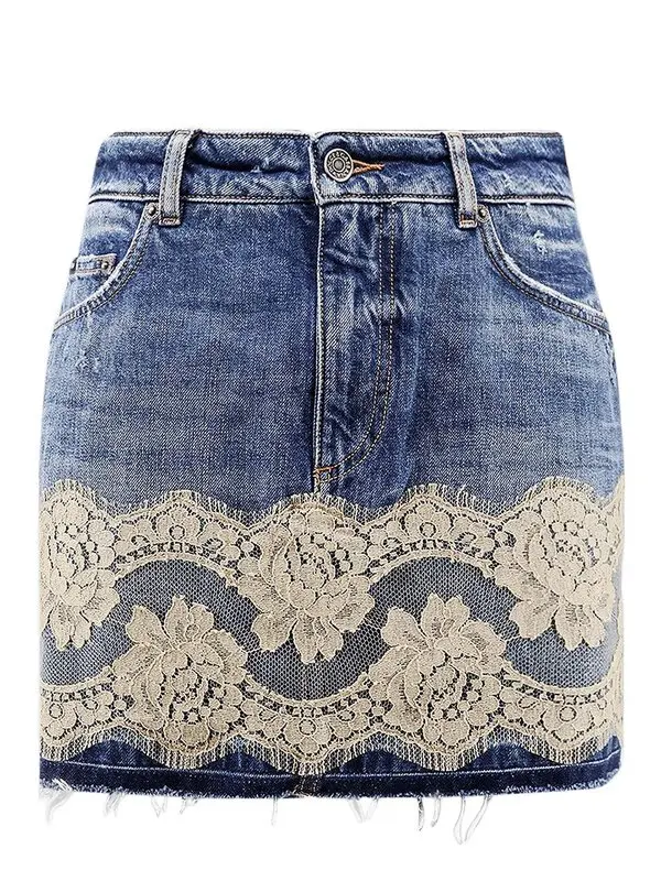 Dolce & Gabbana Denim Skirt With Lace Trim - Blue
