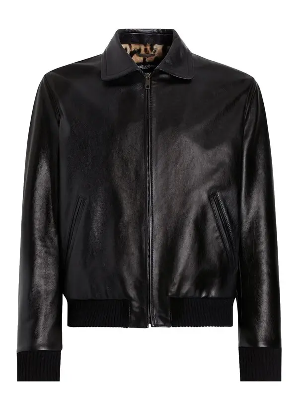 Dolce & Gabbana Leather Jacket With Animalier Lining - Multicolor