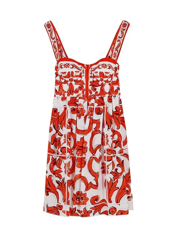 Dolce & Gabbana Cotton Dress With Maiolica Print - Multicolor