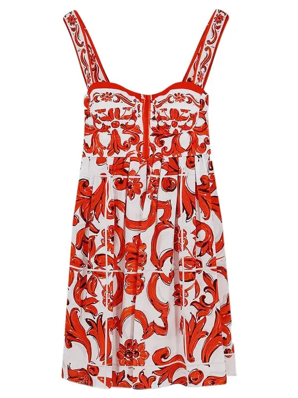 Dolce & Gabbana Cotton Dress With Maiolica Print - Multicolor