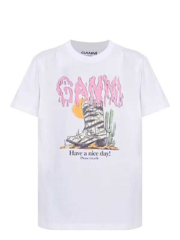 GANNI Printed Cotton T-shirt - Multicolor