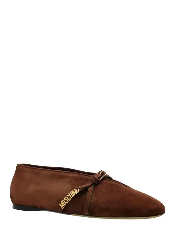 Moschino Plaque Leather Ballet Flats - Brown