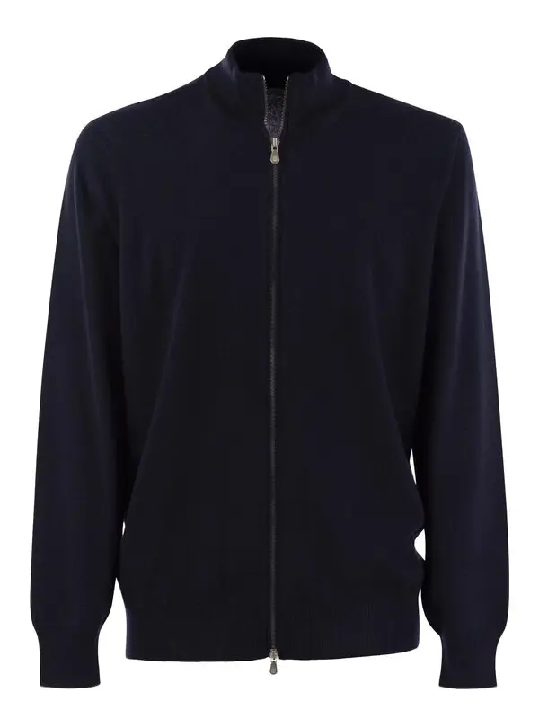 Brunello Cucinelli High-necked Cashmere Zip Cardigan - Blue