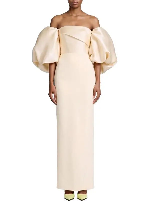 Solace London Off-the-shoulder Dress With Voluminous Sleeves - White