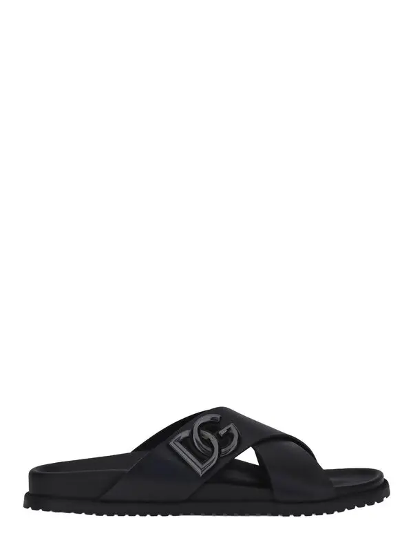 Dolce & Gabbana Leather Criss-cross Strap Sandals - Black