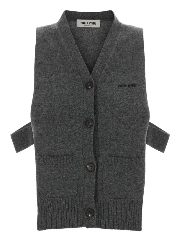 Miu Miu Grey Cashmere V-neck Cardigan Vest - Gray