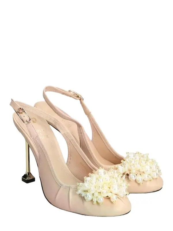 GOLD & ROUGE Pipoca Pearl Embellished Slingback Pumps - Neutrals