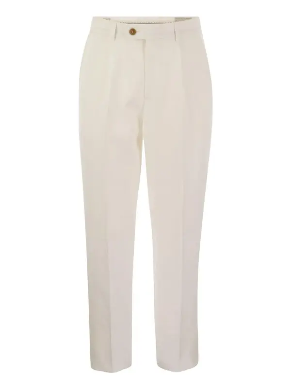 Brunello Cucinelli Leisure Fit Linen Trousers With Darts - Cream
