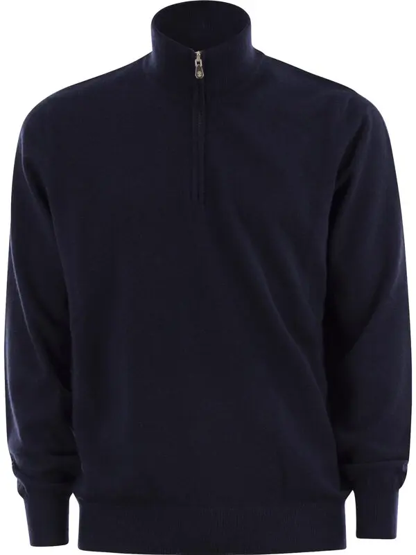 Brunello Cucinelli Cashmere Quarter Zip Sweater - Blue