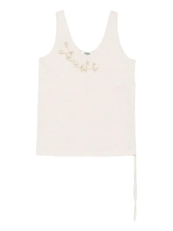 Fendi Sleeveless Embroidered Cotton-blend Tank Top - Multicolor