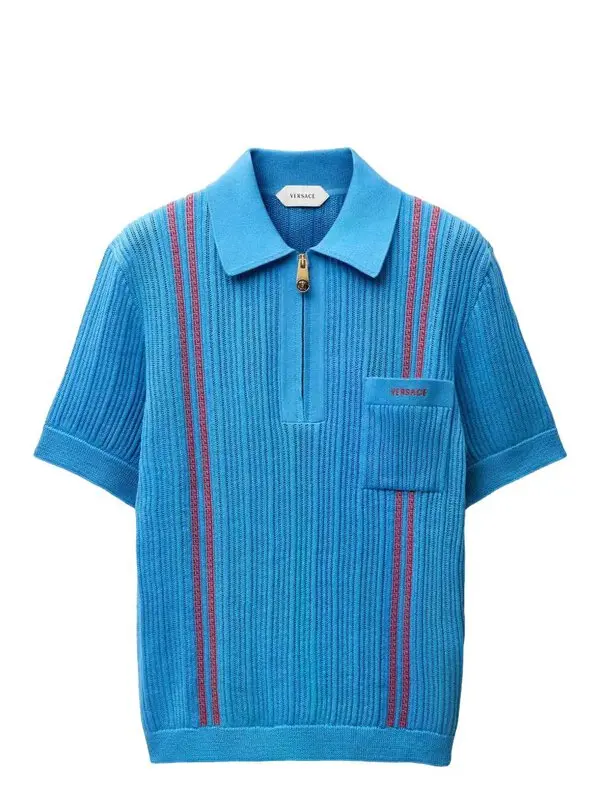 Versace Embroidered-logo Cotton Knit Polo Shirt - Blue